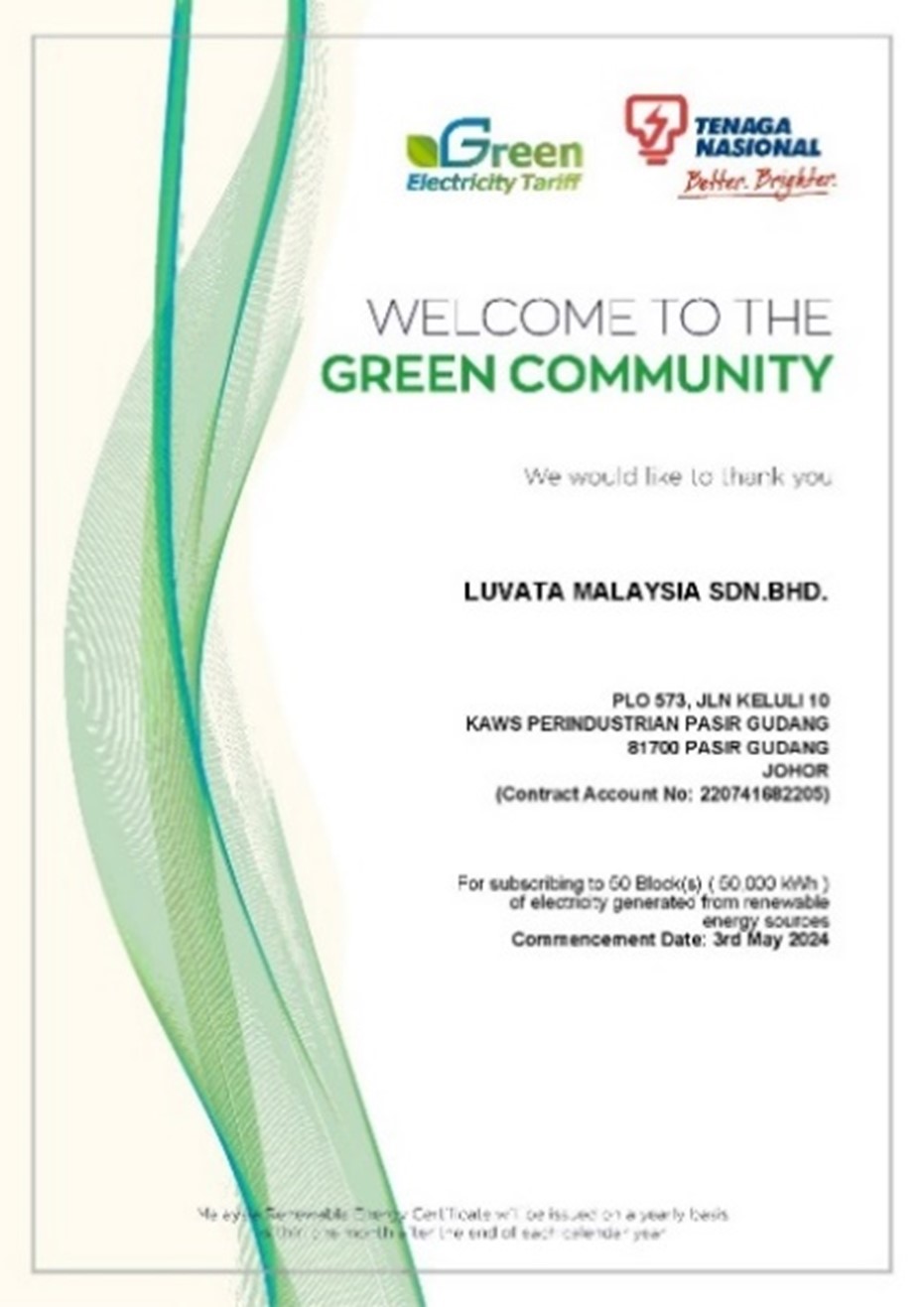 Luvata Malaysia Green Electricity Tariff